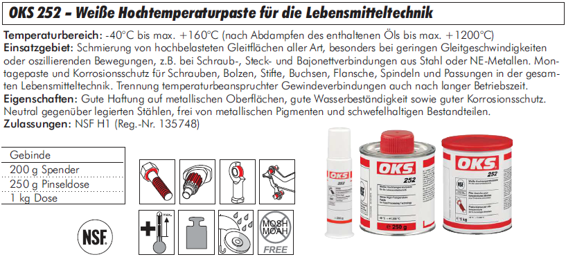 OKS 252 - Weiße Hochtemperaturpaste für die Lebensmitteltechnik
