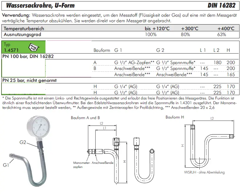 Wassersackrohr U-Form DIN 16282 Edelstahl 1.4571 kaufen │Pneumatikshop